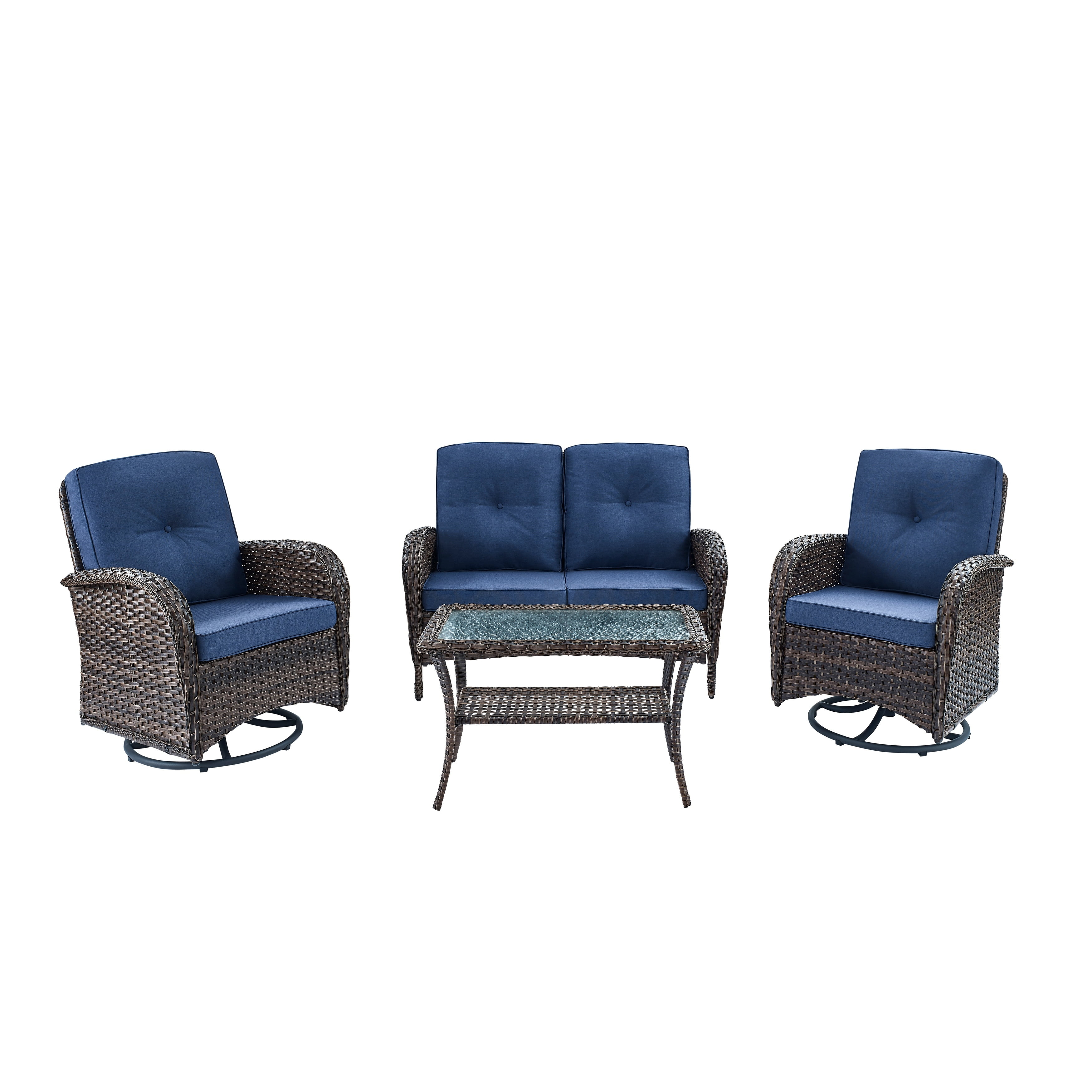 Gymojoy 5 PCS Outdoor Loveseat Sofa with Table and Swivel Rocker Chair ...