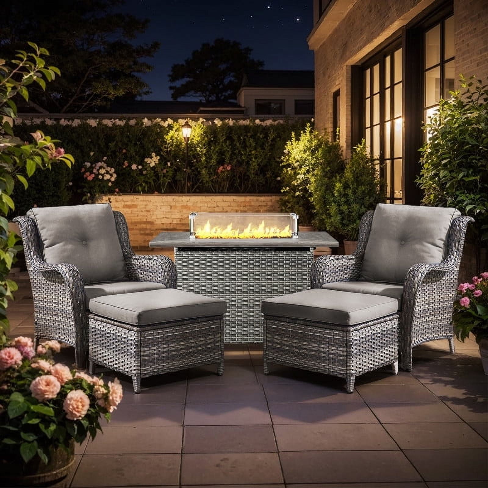 Gymojoy 5-Piece Outdoor Patio Furniture Set with Fire Pit Table - 2 ...