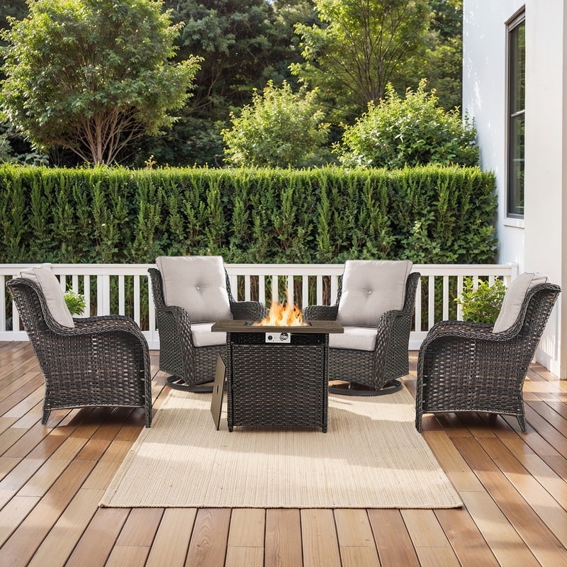 Gymojoy 5 Pieces Outdoor Patio Furniture Set with Fire Pit Table ...