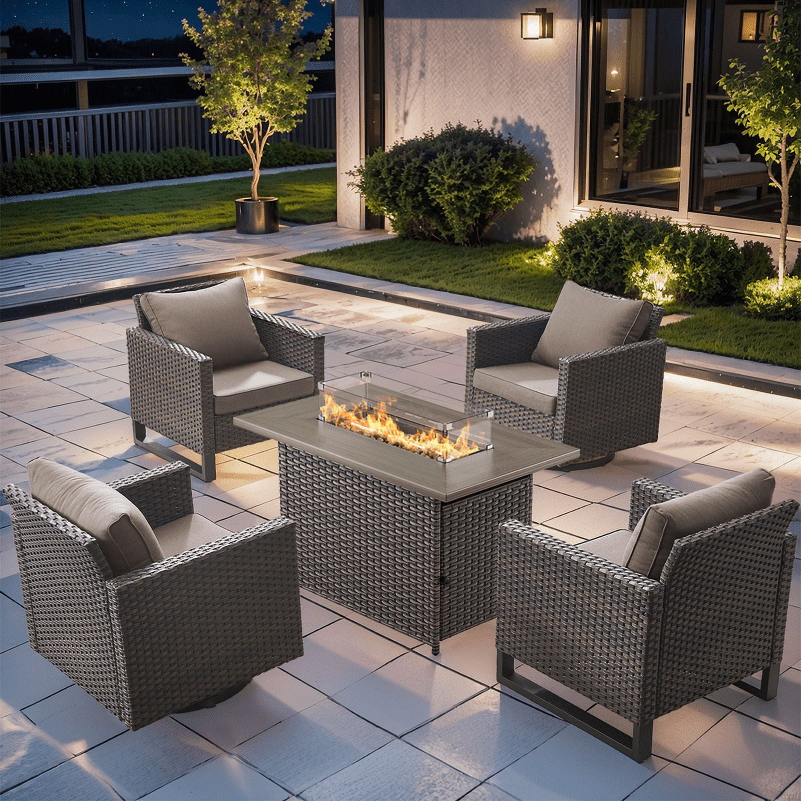 Gymojoy 5 Pieces Outdoor Swivel Rocker Chairs Patio Furniture Set with ...