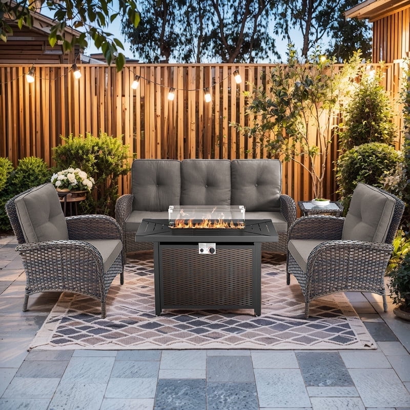 Gymojoy 5 Pieces Patio Furniture Set with Chairs, Rattan Wicker Lounge ...