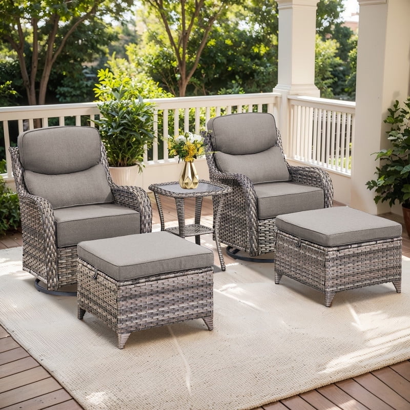 Gymojoy 5-Pieces Patio Highback swival chairs with ottoman All Weather ...
