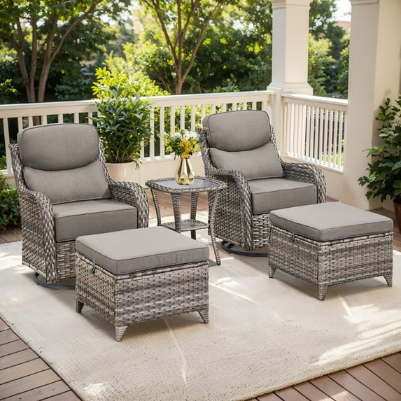 Gymojoy 5-Pieces Patio Highback swival chairs with ottoman All Weather ...