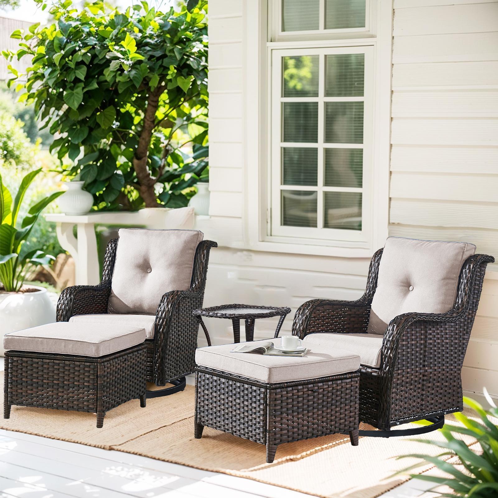 Gymojoy 5Pcs Outdoor Swivel Glider Wicker Patio Lounge Chair ...