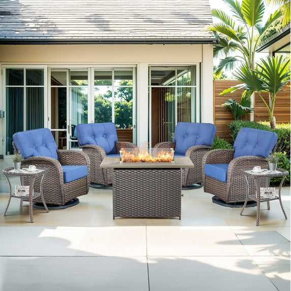 Gymojoy 7-Piece Patio Conversation Set with 4 Swivel Glider Lounge ...