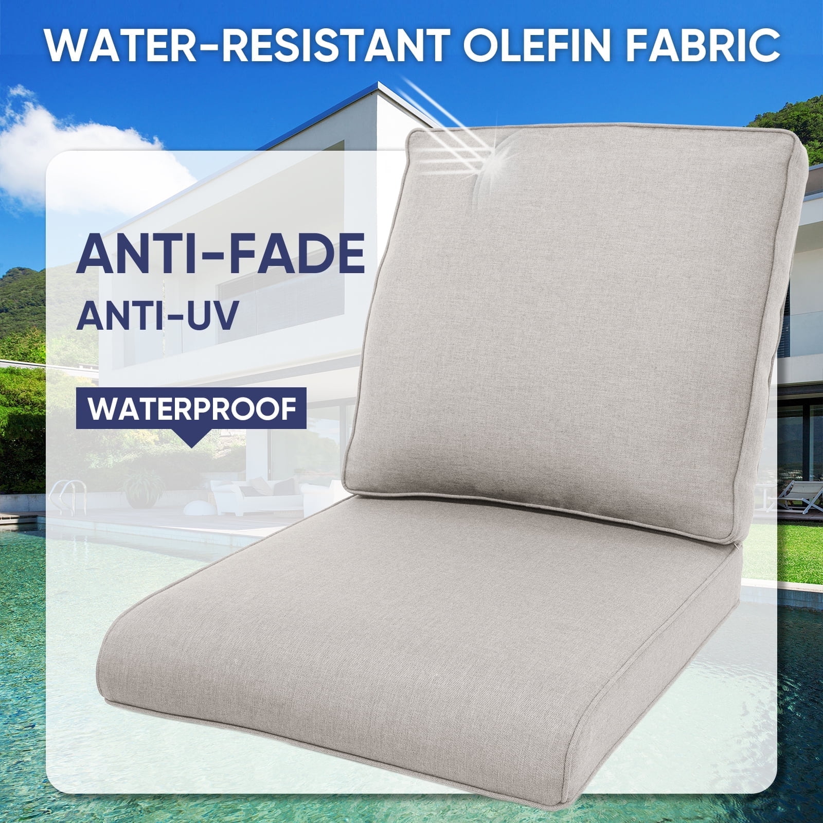 Gymojoy Outdoor 2-Piece Deep Seat Cushion Set, 22 x 24, Water Repellant ...
