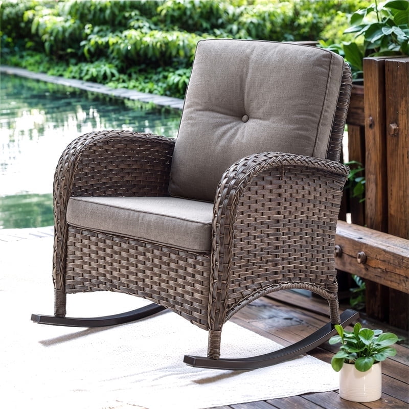 Gymojoy Outdoor Brown Wicker Rocking Chair, All Weather Resin Rattan ...