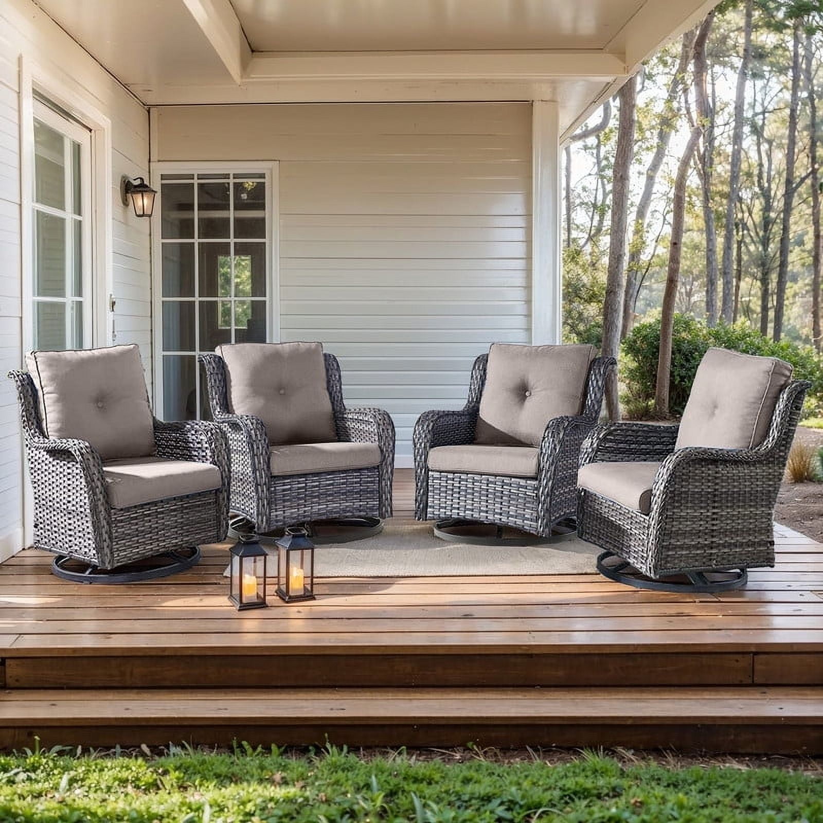 Gymojoy Outdoor Gray Wicker Rattan Outdoor Patio 360° Swivel Rocking ...