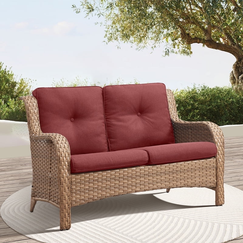 Gymojoy Outdoor PE Wicker Loveseat,Patio Rattan 2-Seater Counch Sofa ...