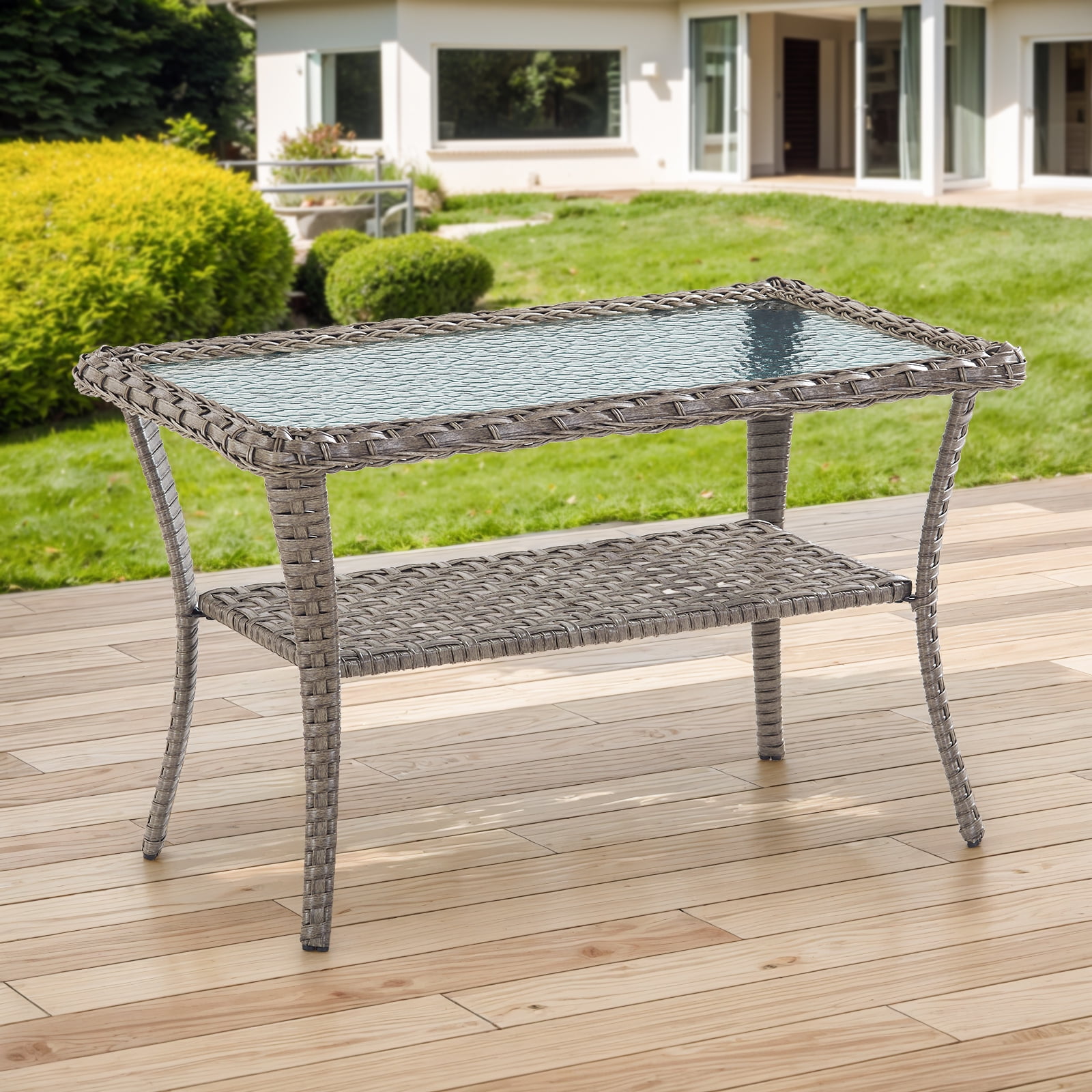 Gymojoy Outdoor Rectangular PE Wicker 38 in. Outdoor Coffee Table With ...