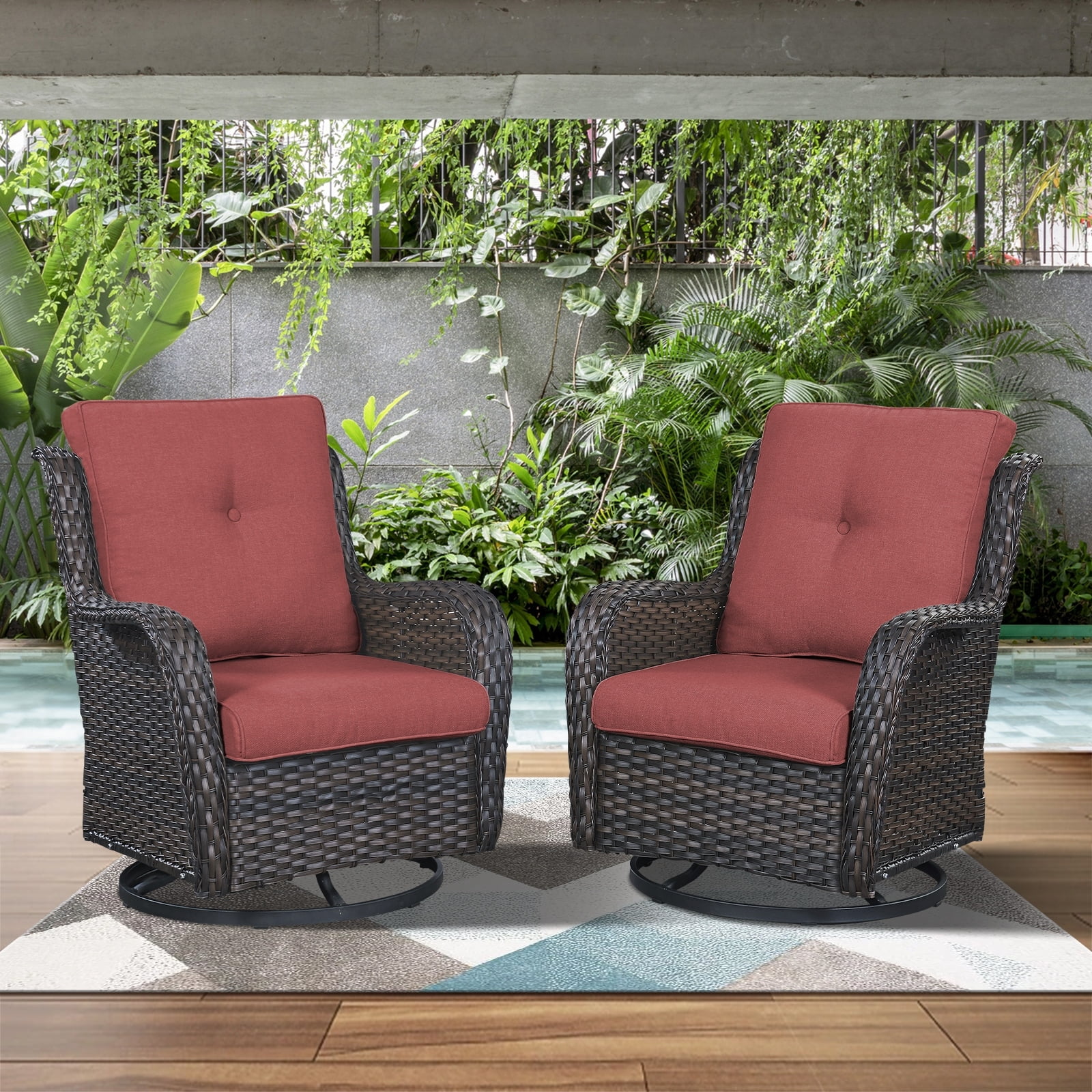Gymojoy Outdoor Wicker Rocking Lounge Chairs with Swivel Base (Set of 2 ...
