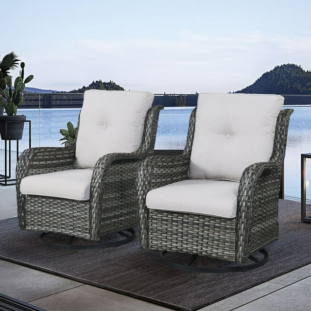 Gymojoy Outdoor Wicker Rocking Lounge Chairs with Swivel Base (Set of 2 ...