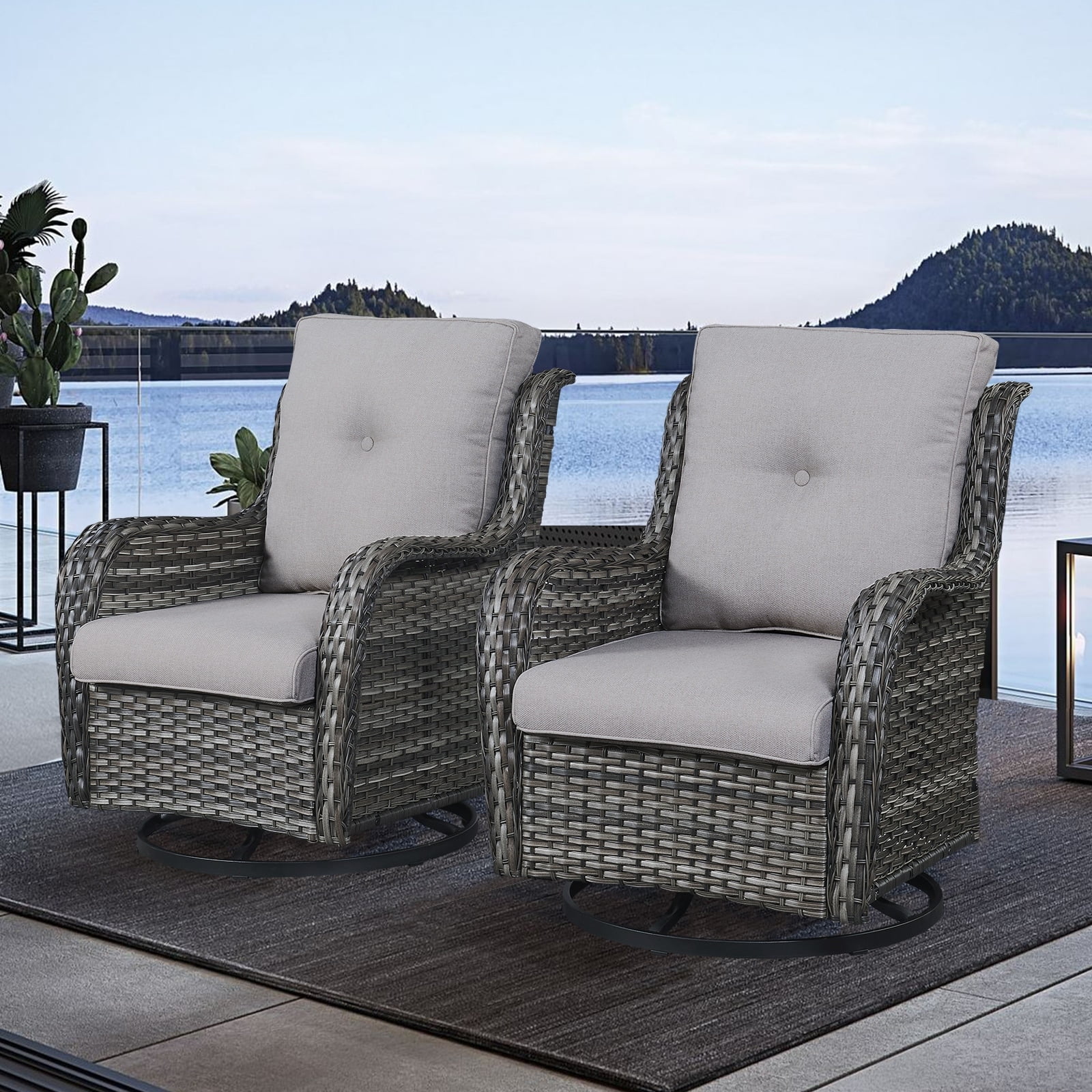 Gymojoy Outdoor Wicker Rocking Lounge Chairs with Swivel Base (Set of 2 ...