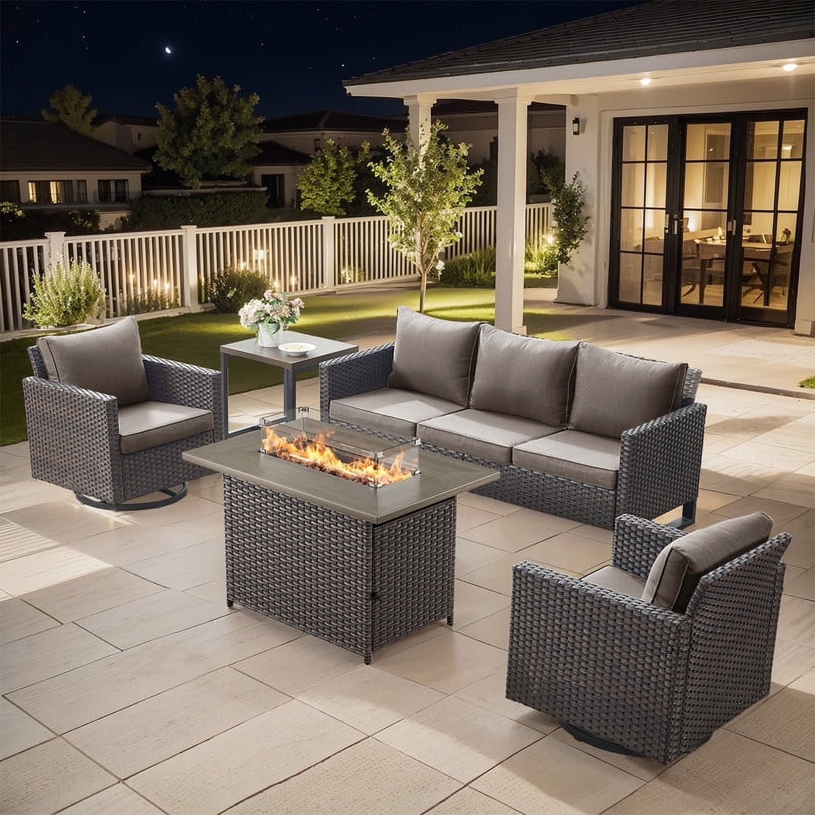 Gymojoy Patio Furniture Set 5 Piece Brown Wicker Outdoor Furniture ...