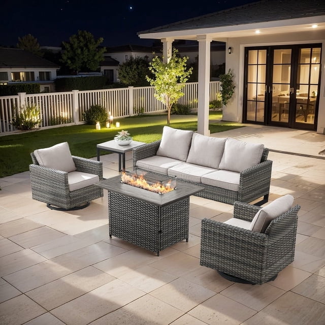 Gymojoy Patio Furniture Set 5 Piece Gray Wicker Outdoor Swivel Glider ...