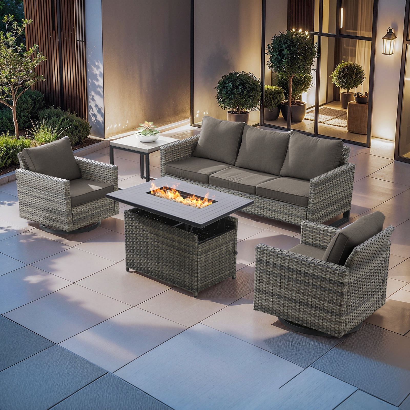 Gymojoy Patio Furniture Set 5 Piece Gray Wicker Outdoor Swivel Glider ...