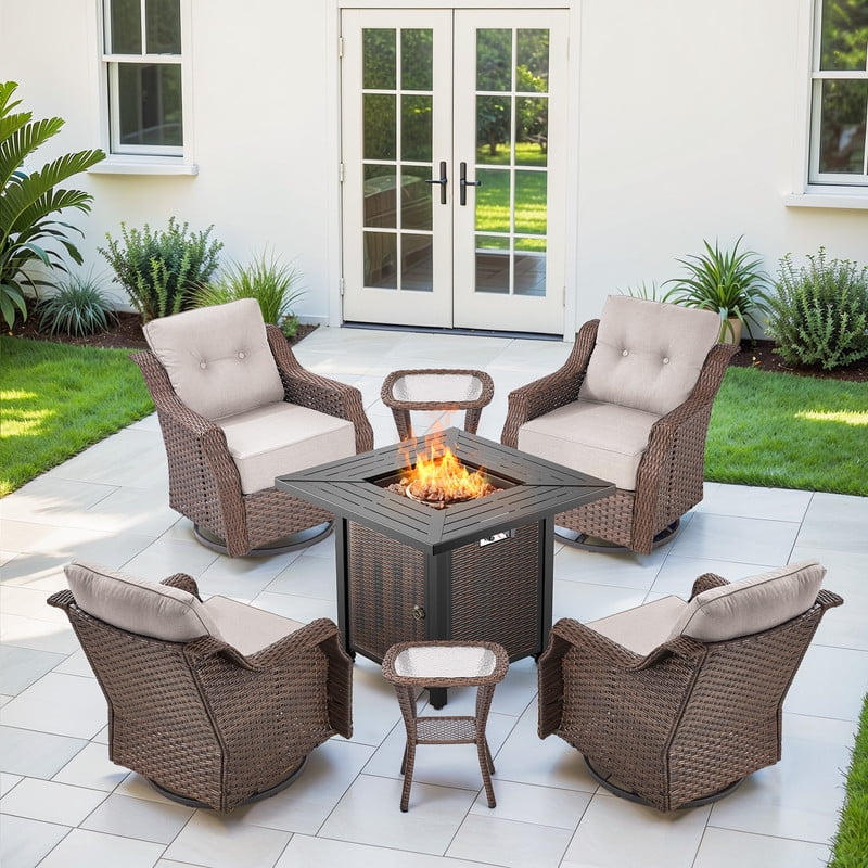 Gymojoy Swivel Outdoor Chair Set of 4 with 30" Propane Fire Pit Table ...