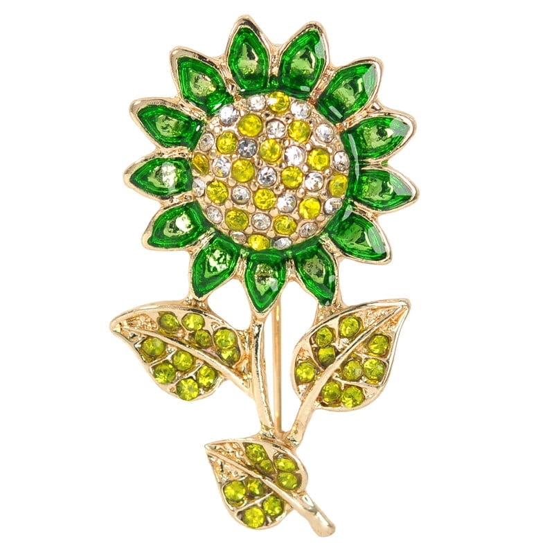 Gyn&Joy Gold Tone Yellow Colored Crystal Rhinestone Sunflower Enamel ...