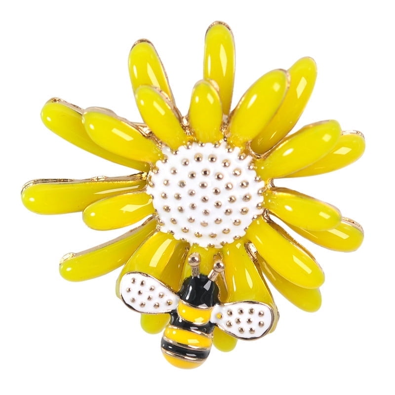 Gyn&Joy Gold Tone Yellow Sun Flower Enamel Daisy Honey Bee Brooch ...
