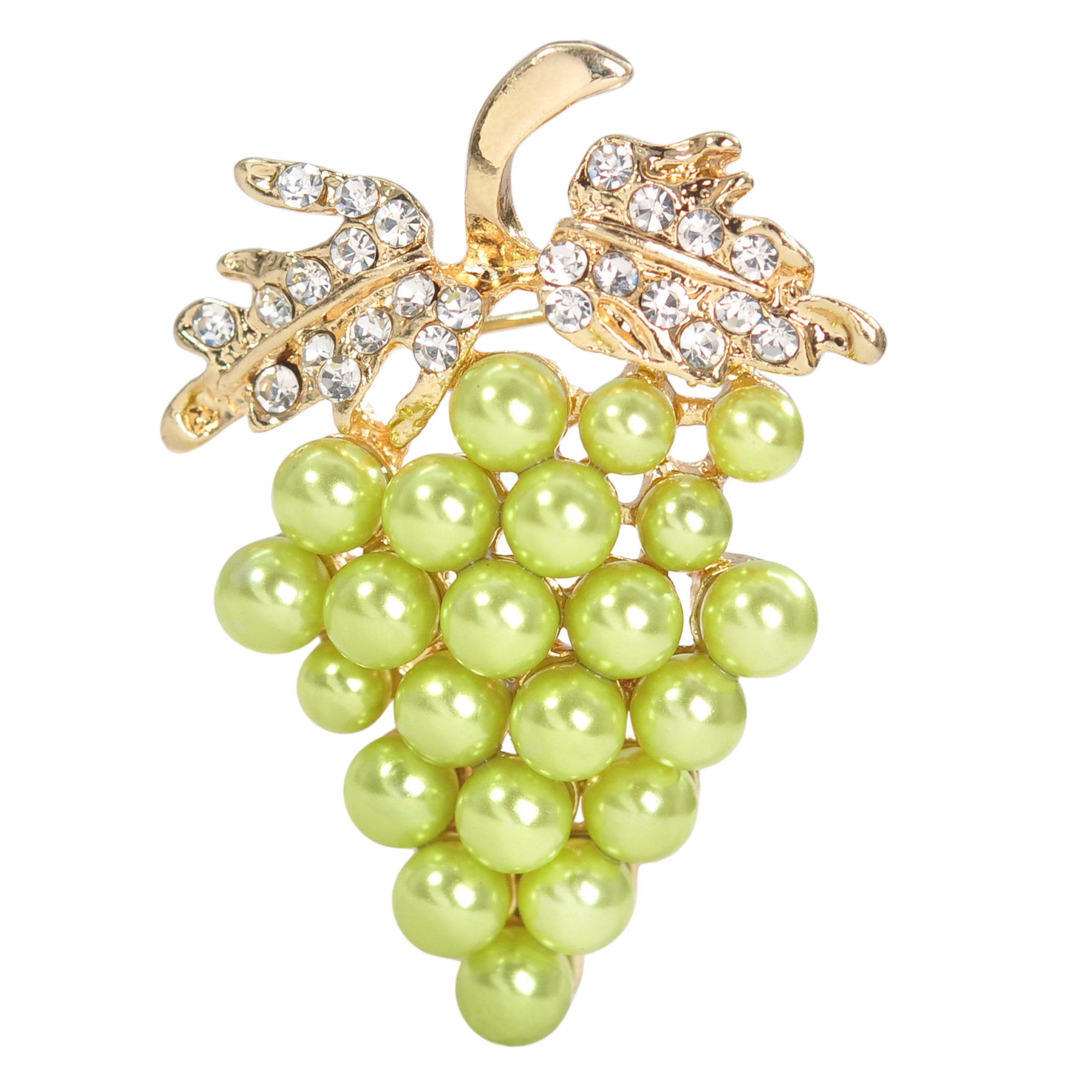Gyn&Joy Golden Tone Green Faux Pearls Bead Grape Rhinestone Fruit Pin ...