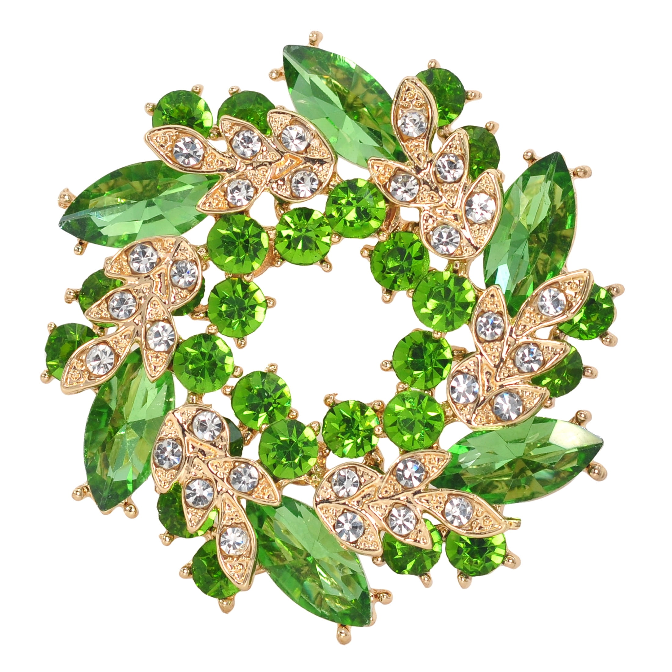 Gyn&Joy Old Fashion Jewelry Green Crystal Rhinestones Leaf Floral ...