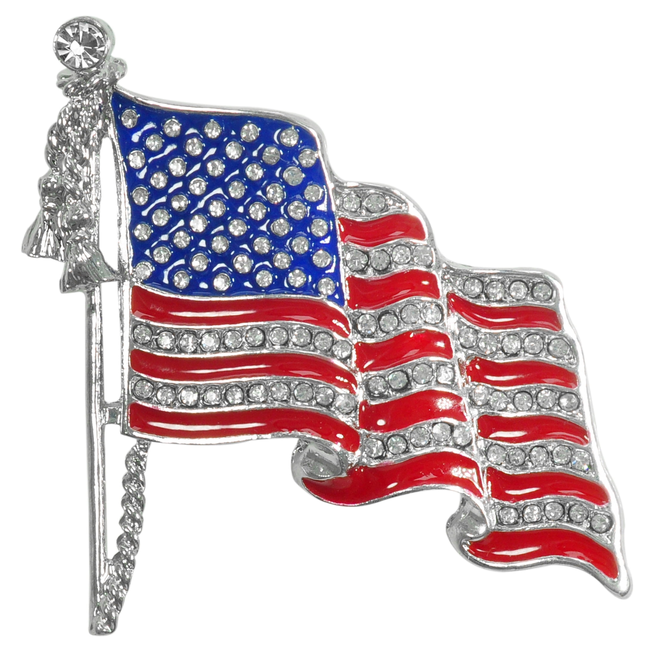 Gyn&Joy Silver Tone Red and Blue Enamel Crystal Rhinestone American USA ...