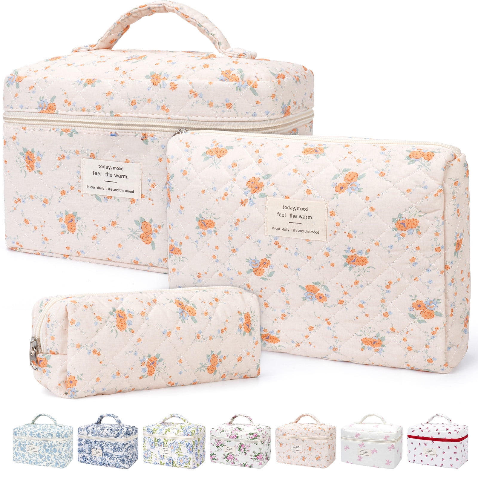 Gynky Makeup Bag Quilted Cosmetic Bag Set Floral Flower Makeup Bag Set ...