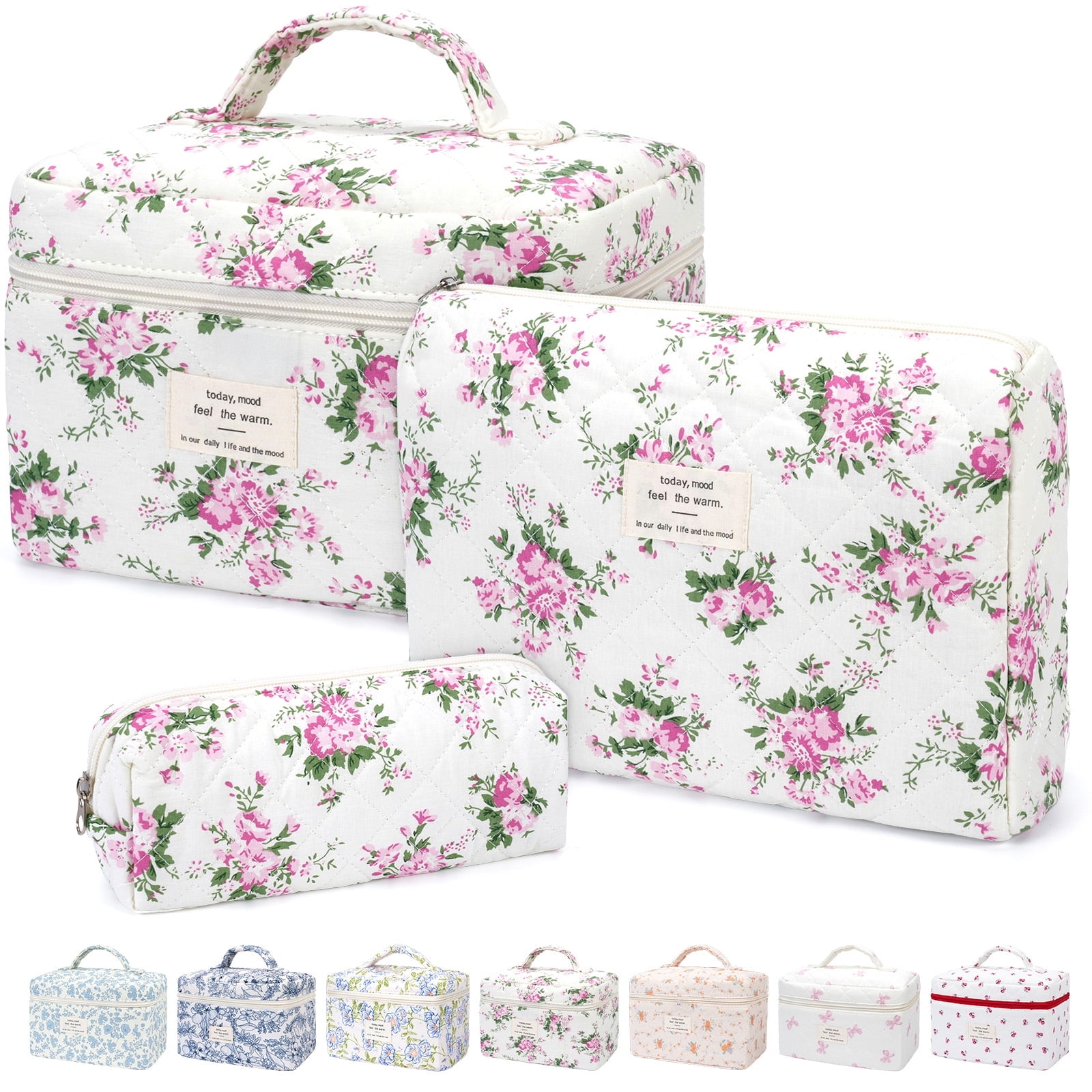 Gynky Makeup Bag Quilted Cosmetic Bag Set Floral Flower Makeup Bag Set ...