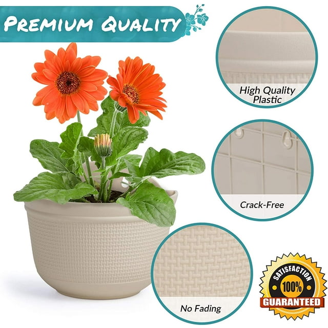 LEAQU Wall and Railing Hanging Planters, Plastic Pots, Indoor and ...