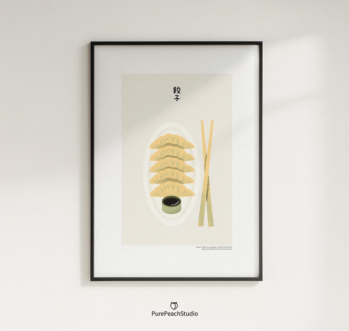 Gyoza Art Poster, Japanese Dumplings Illustration with Chopsticks ...