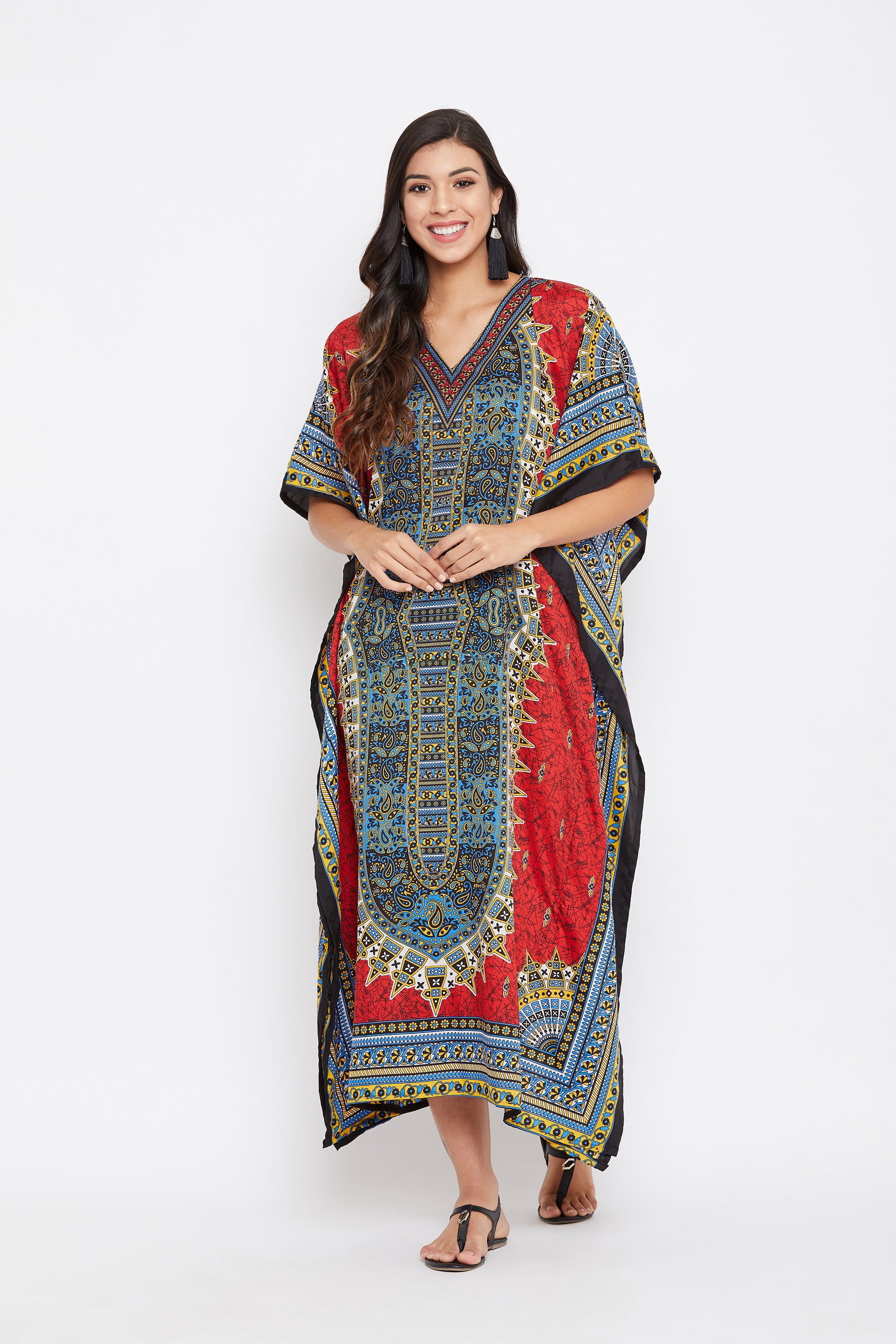 Gypsie Blu Plus Size Kaftan Dress for Women Printed Loose Maxi Kimono ...