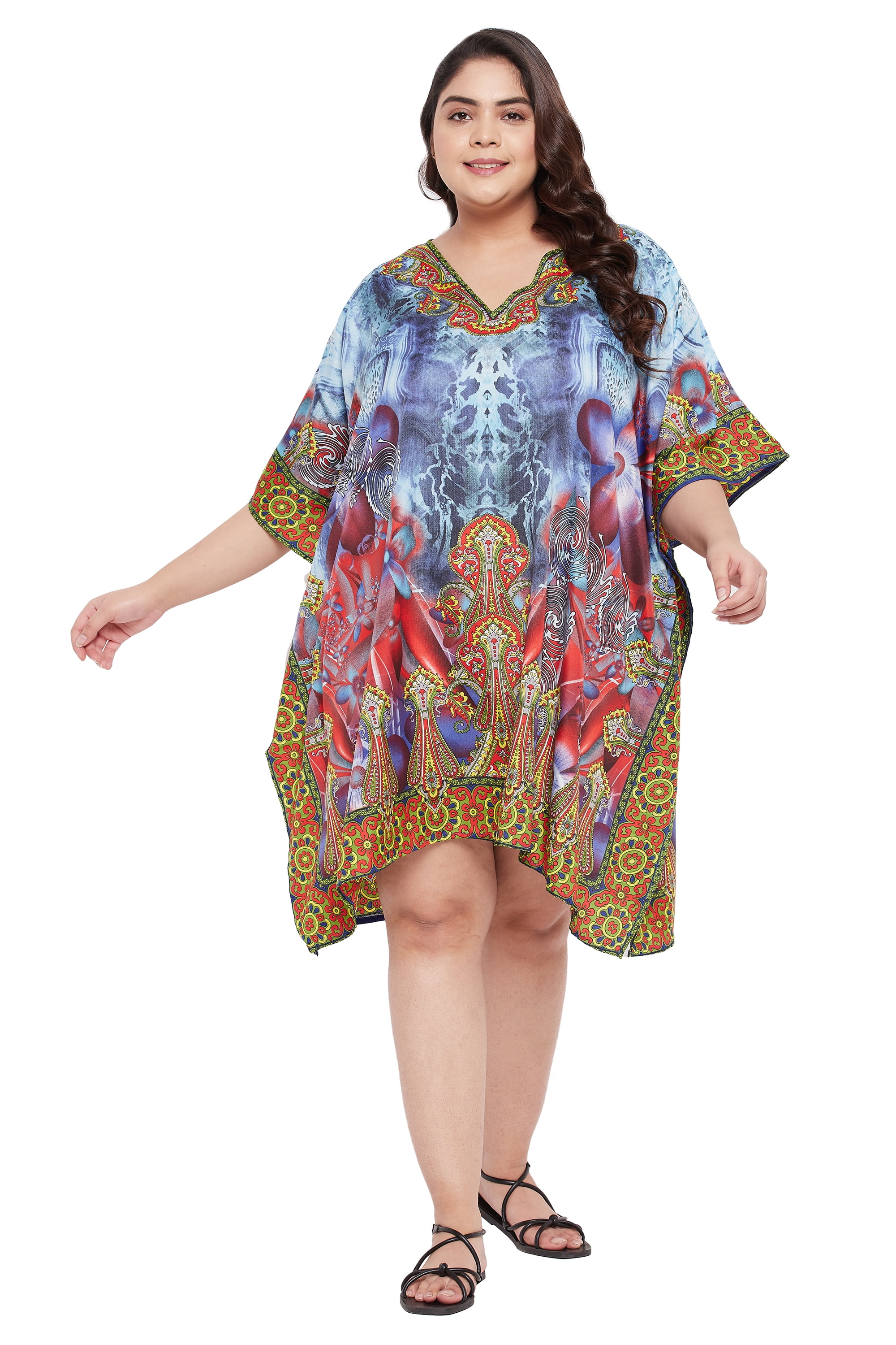 Gypsie Blu Women Tunics Dress Short 3/4 Sleeves Caftans for Ladies ...