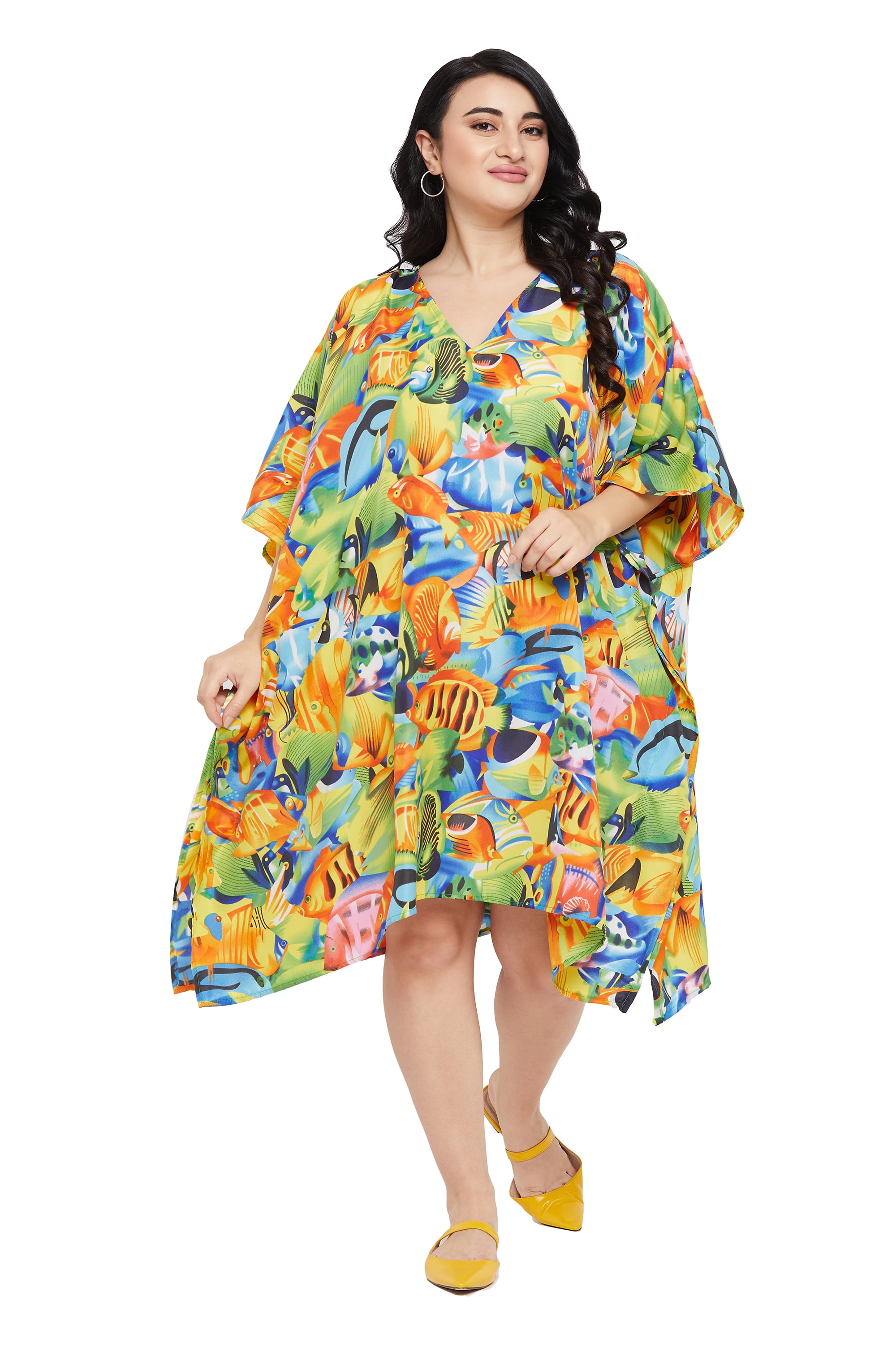 Gypsie Blu Women Tunics Dress Short 3/4 Sleeves Caftans for Ladies ...