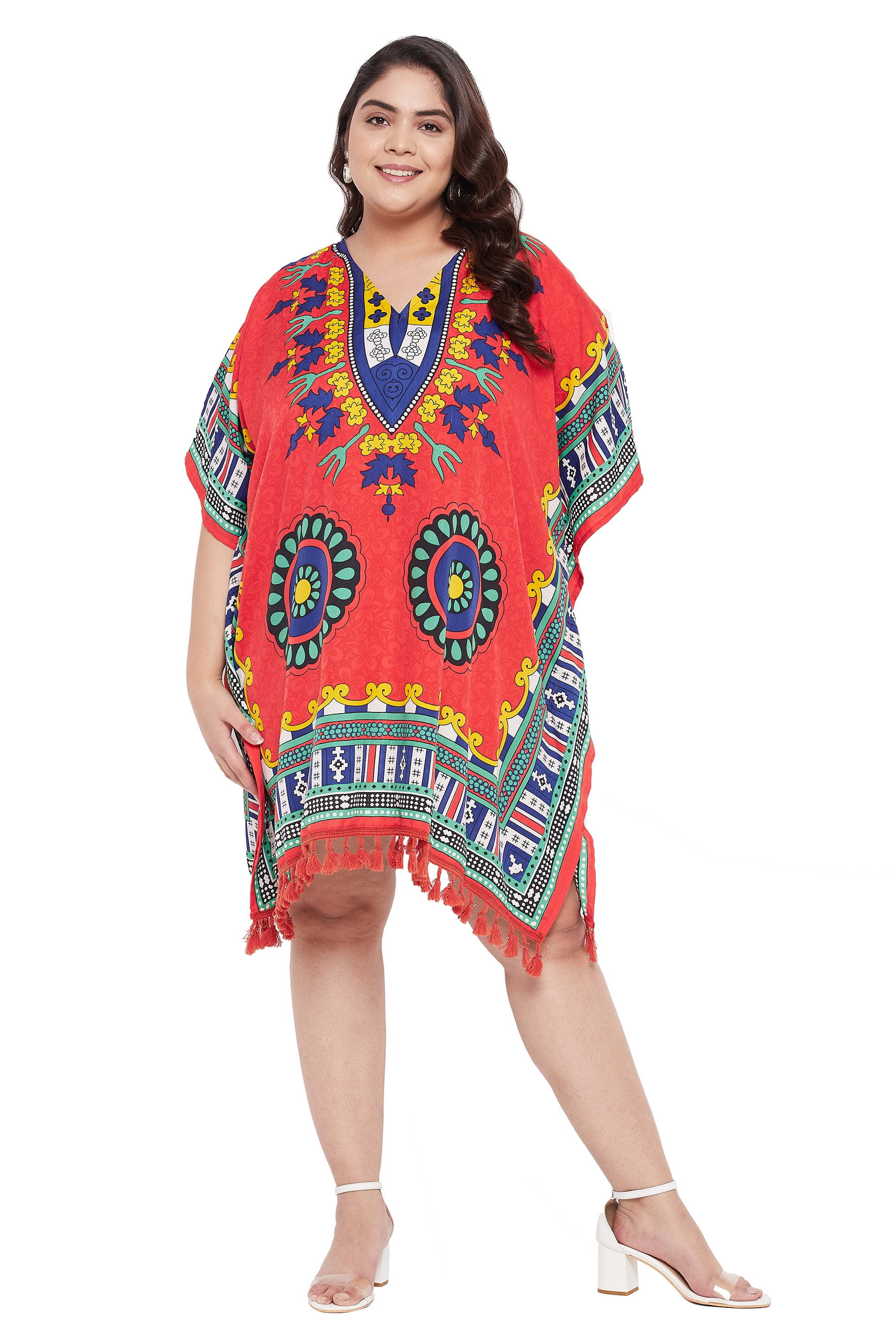 Gypsie Blu Women Tunics Dress Short 3/4 Sleeves Caftans for Ladies ...