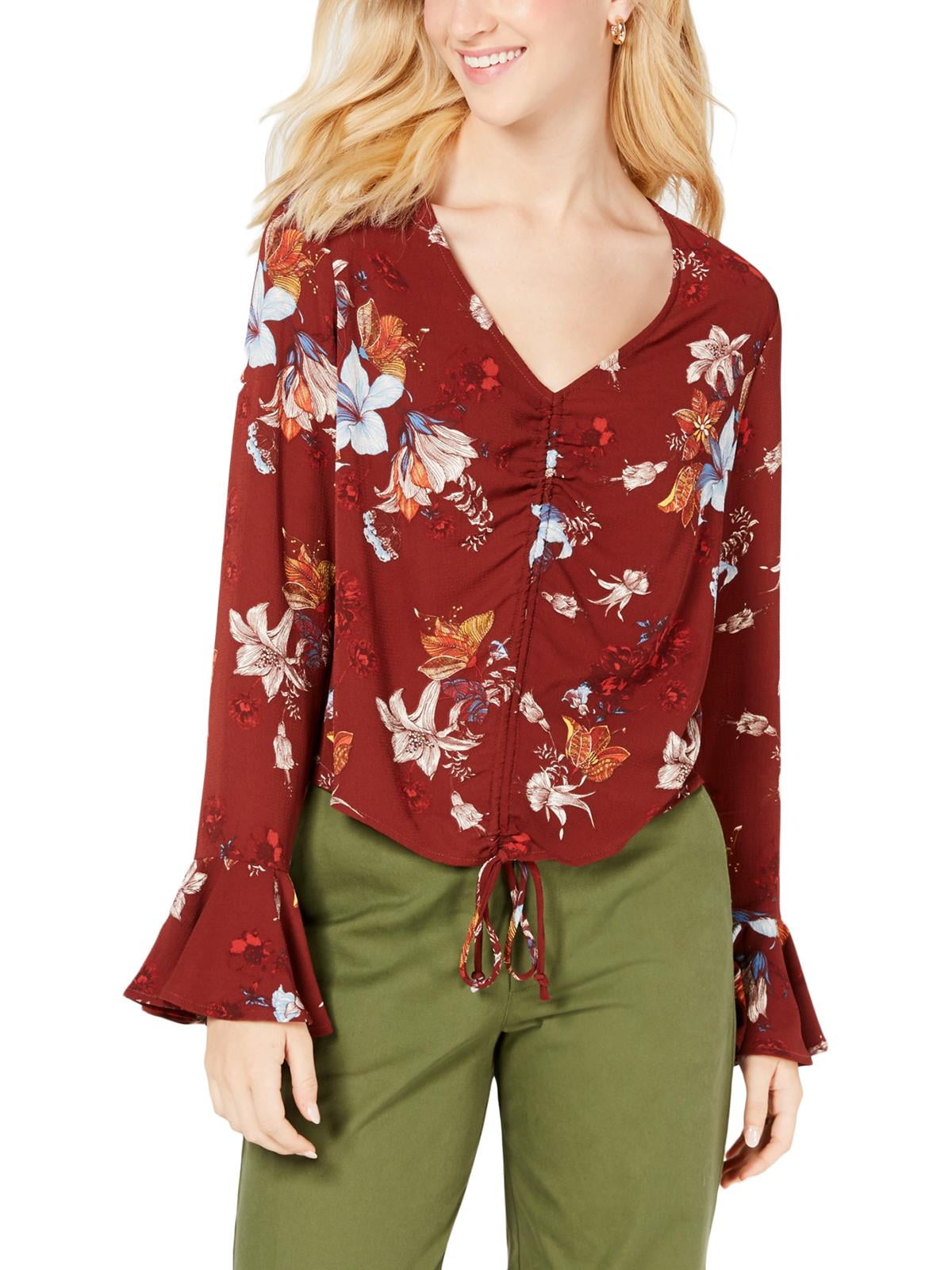 Gypsies And Moondust Womens Floral Ruched Blouse