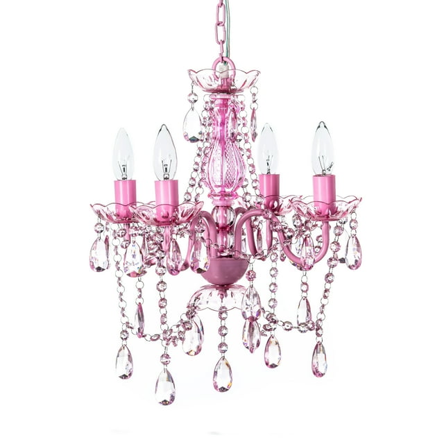 Gypsy Color Acrylic Crystal Chandelier, Pink 4 Light Ceiling Mount ...