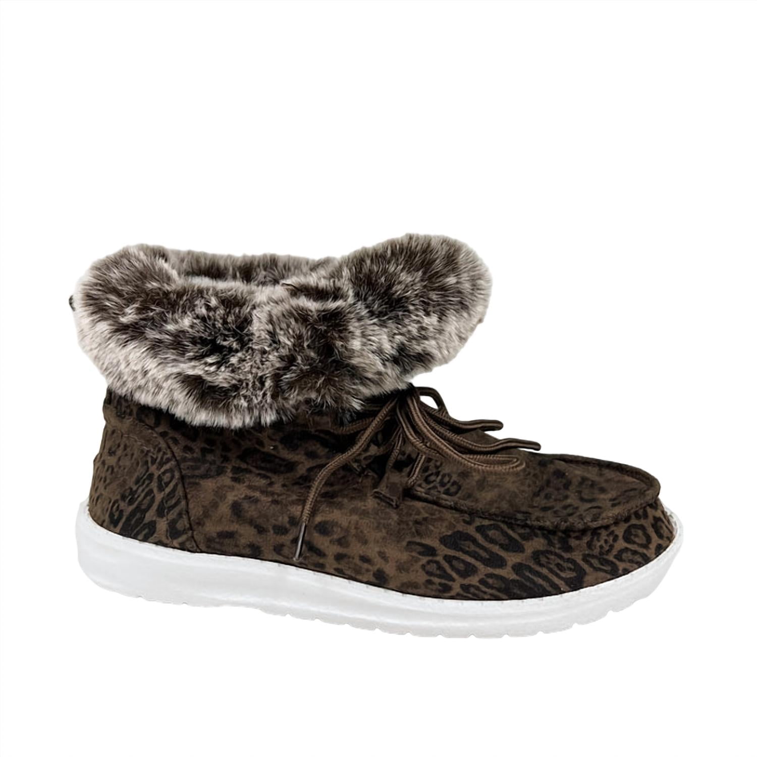 Gypsy Jazz Women's Fancy Leopard Faux Fur Lined High Top Shoes - Walmart.com