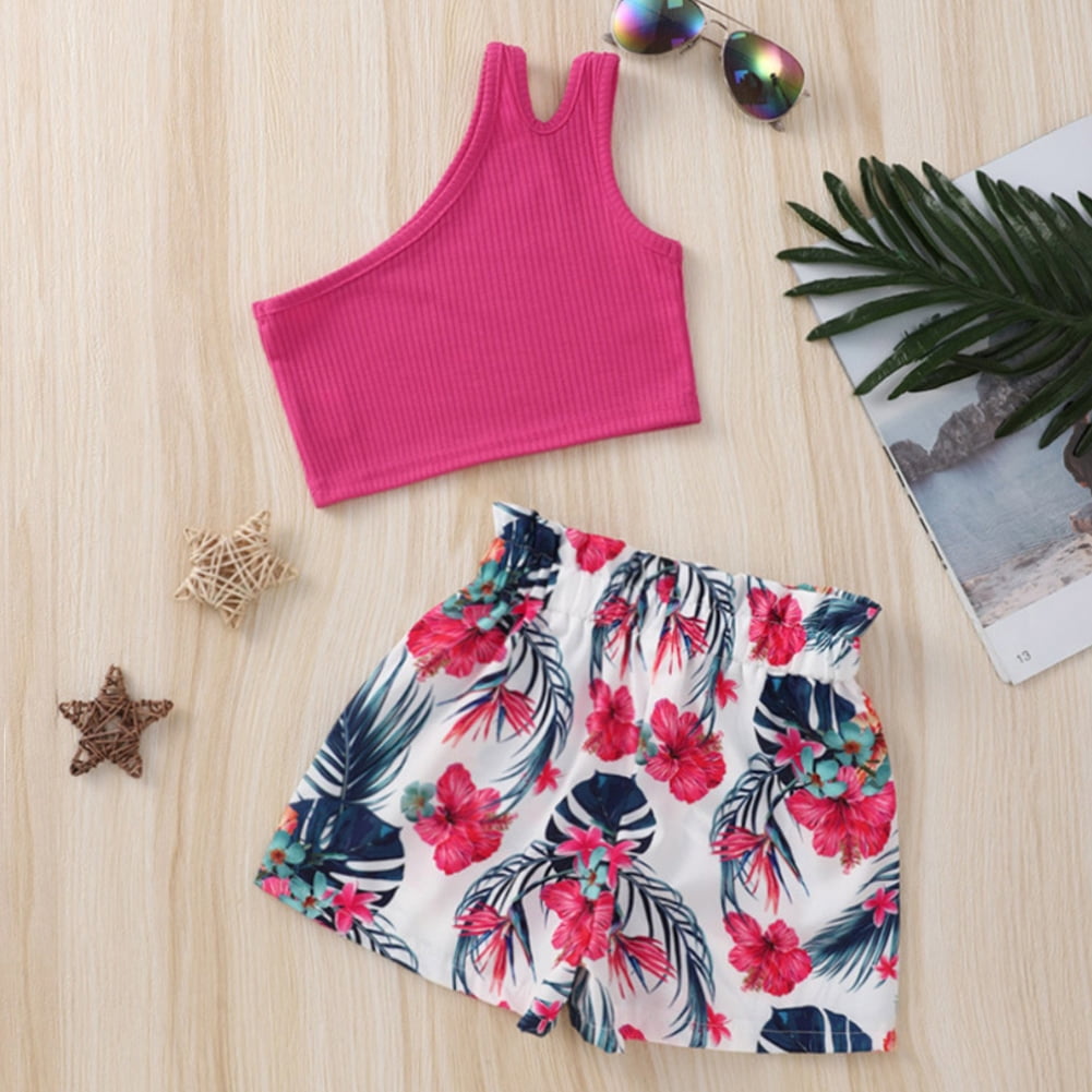 Gyratedream 1-8Y Toddler Little Girls One Shoulder Crop Tops Floral ...