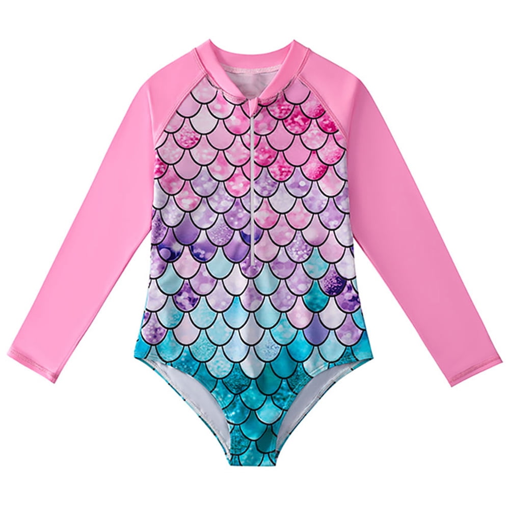 Gyratedream 2-12 Years Girls Mermaid Long Sleeve Rash Guard UPF 50+ One ...