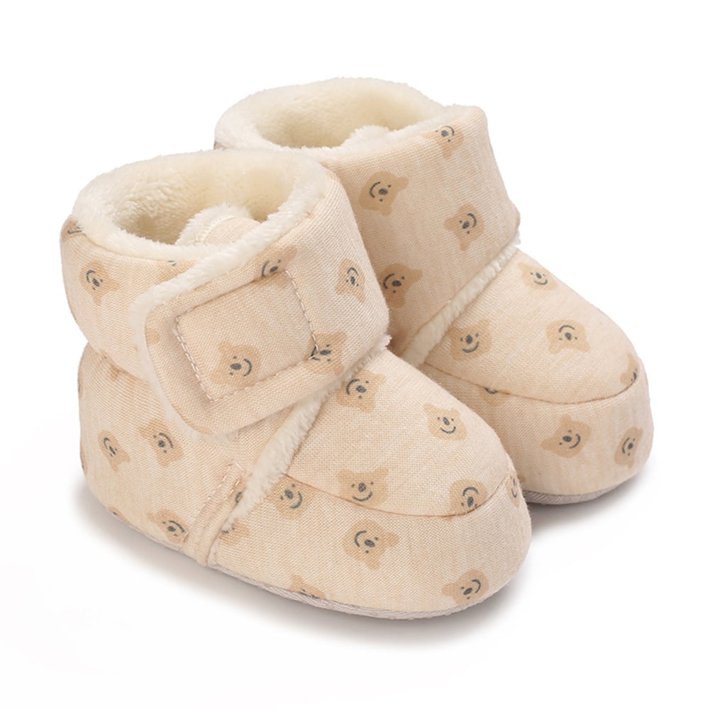 Gyratedream Baby Girls Boys Cozy Fleece Booties Cartoon Bear Printed Design Newborn Shoes Infant ...