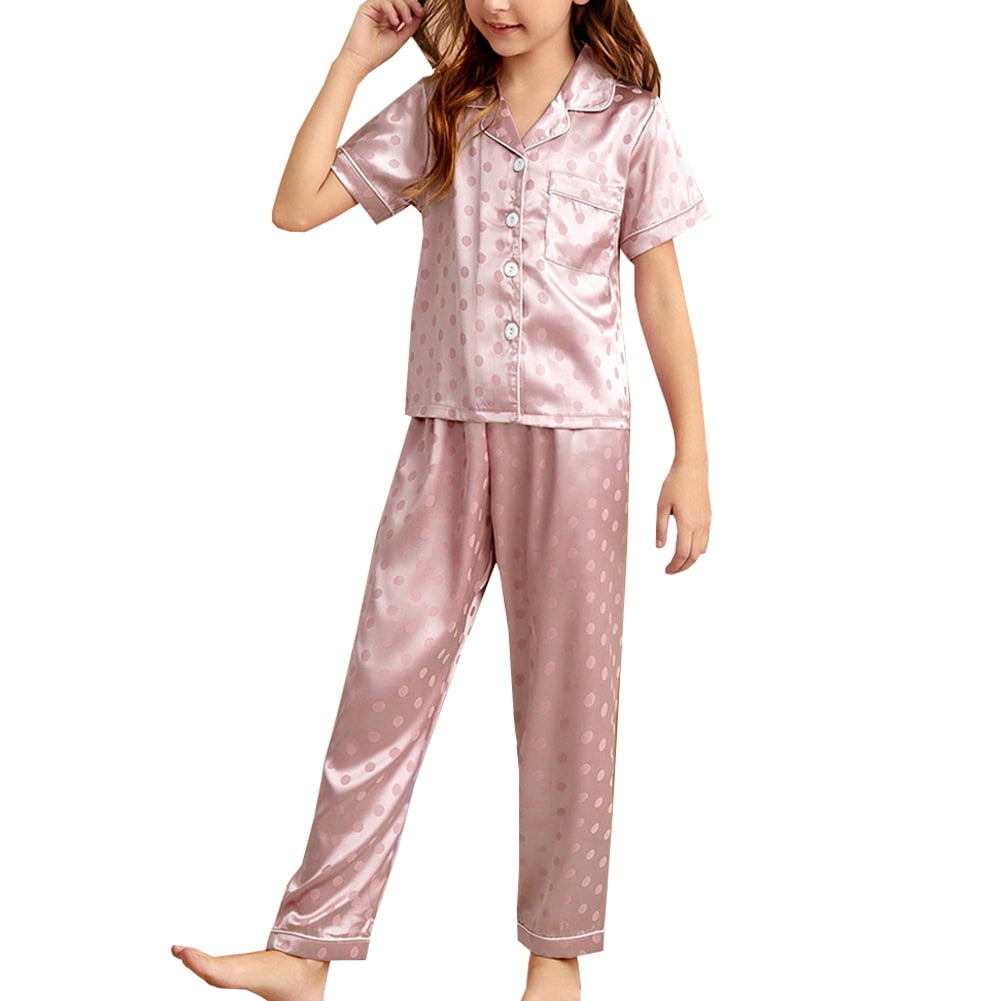 Gyratedream Girls Pajamas, Girls'Ice Silk Satin Heart Print Short ...