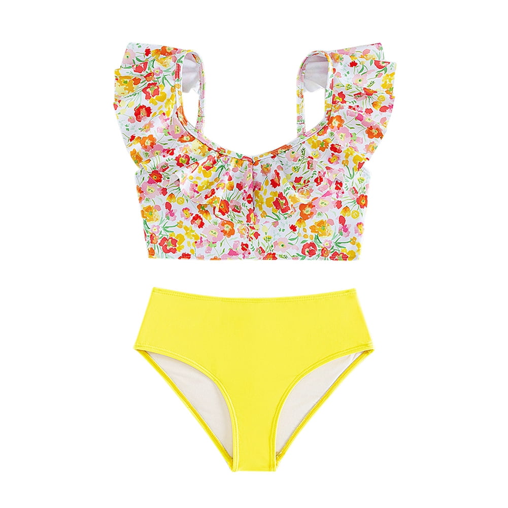 Gyratedream Girls Swimsuits 2 Piece Bikini Set Kids Quick Dry Flower ...