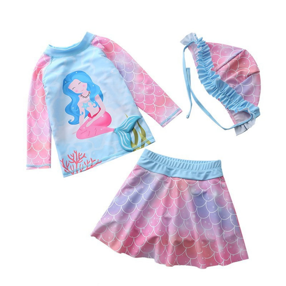 Gyratedream Girls Three Piece Swimsuits Rash Guard Mermaid Skirt Long ...
