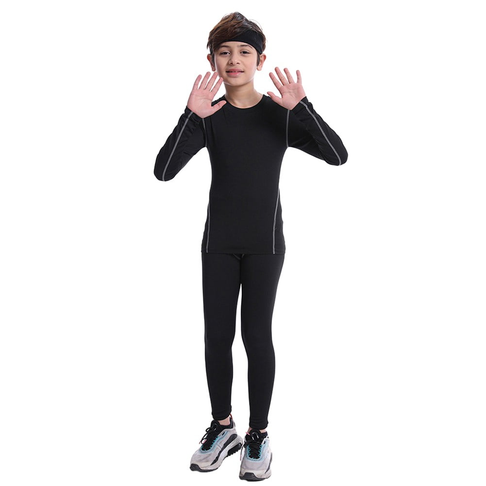 Gyratedream Kids Base Layer Set Boys Long Sleeve Athletic Shirts Sports ...