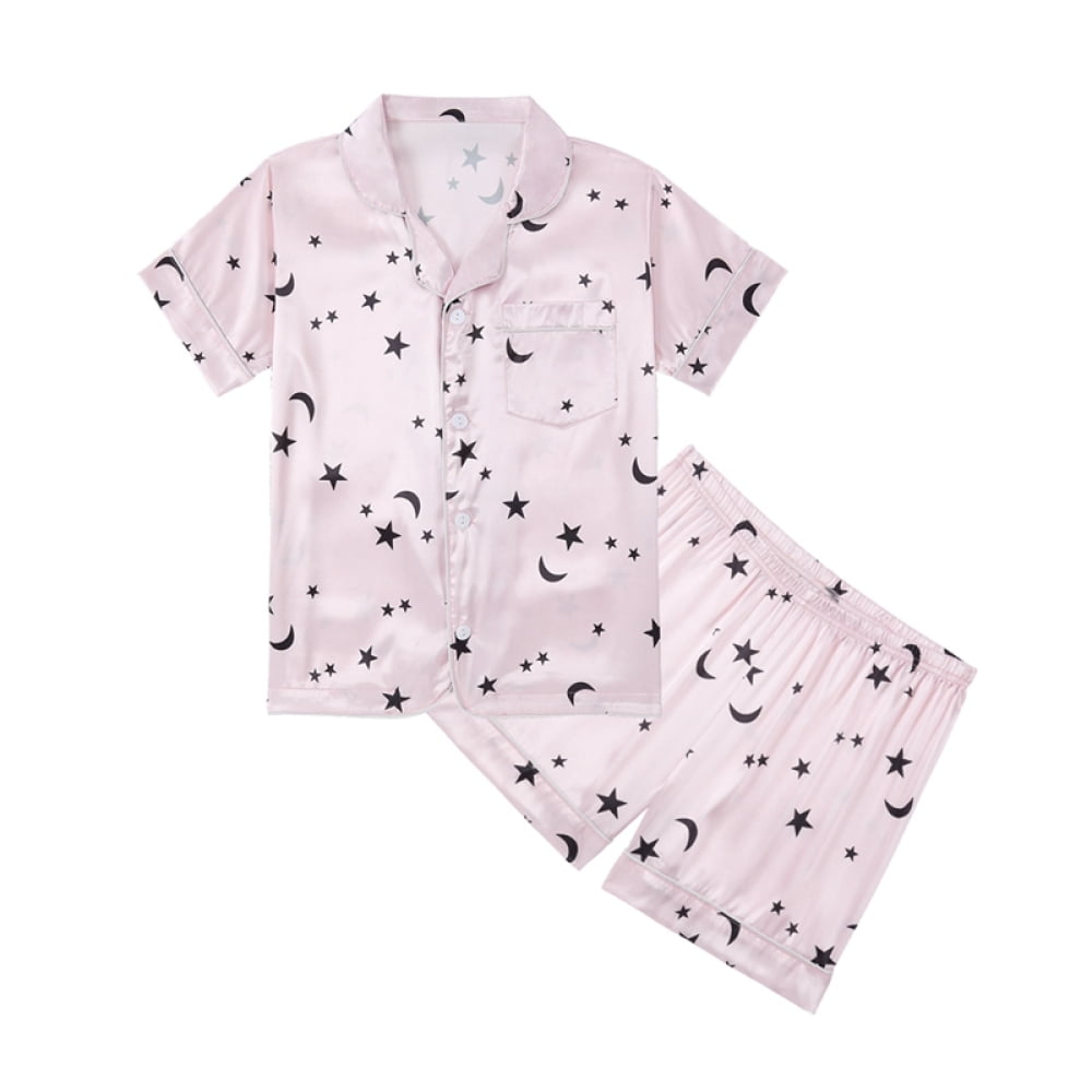 Gyratedream Kids Girls Satin Pajamas Set Silk Button-Down Pjs Sets Soft ...