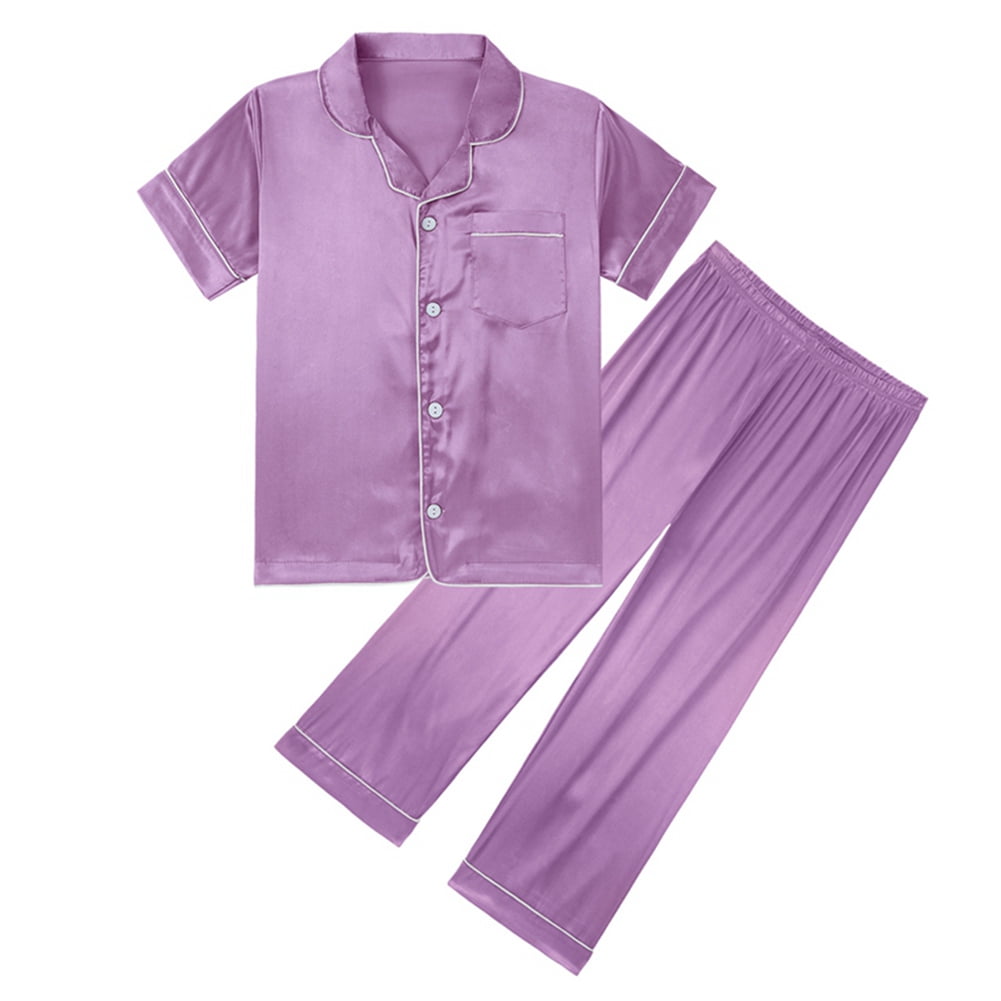Gyratedream Pajamas Set Girls Silk Satin Button-Down Sleepwear Short ...