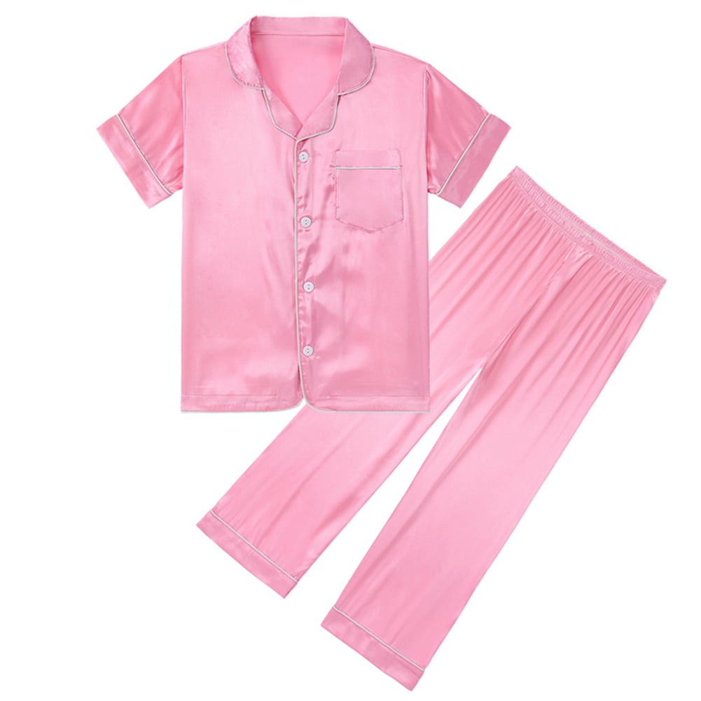 Gyratedream Pajamas Set Girls Silk Satin Button-Down Sleepwear Short ...