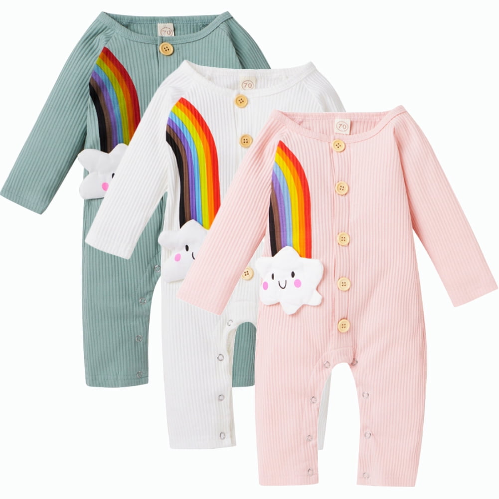 Gyratedream Spring Infant Girl Boy Long Sleeve Rainbow Romper Baby ...