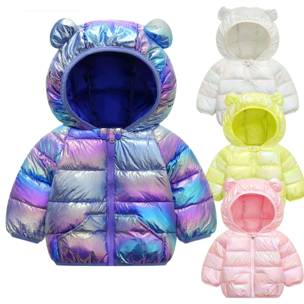 Gyratedream Winter Toddler Kids Little Boys Girls Dazzle Color Puffer Coat Bear Ear Hooded ...