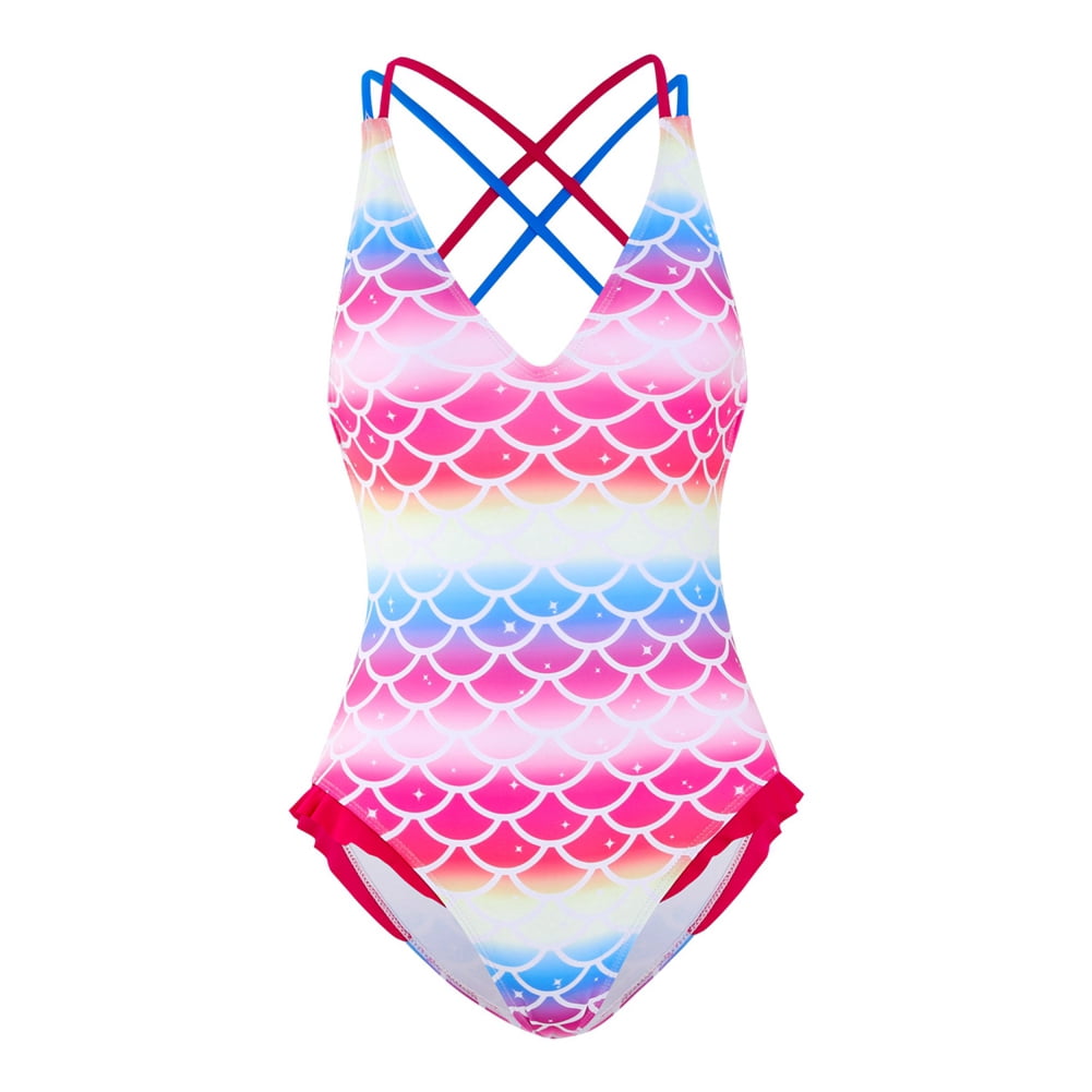Gyratedream Women One Piece Bathing Suit Fish Scales Print V Neck ...